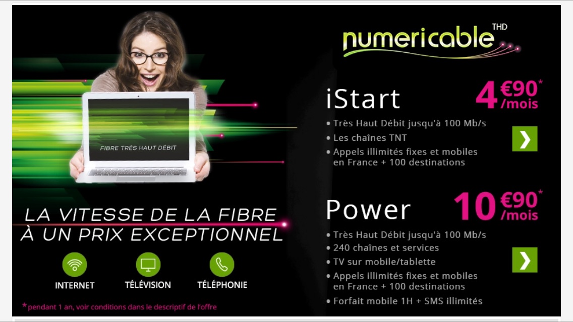 Offre Fibre Numericable en vente privée dés 4€99