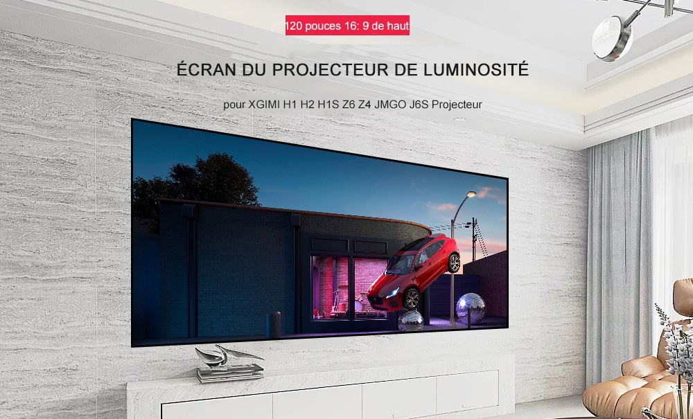 Écran de Projection 16:9 de 120 pouces - Gris, Haute Luminosité à 33,20€